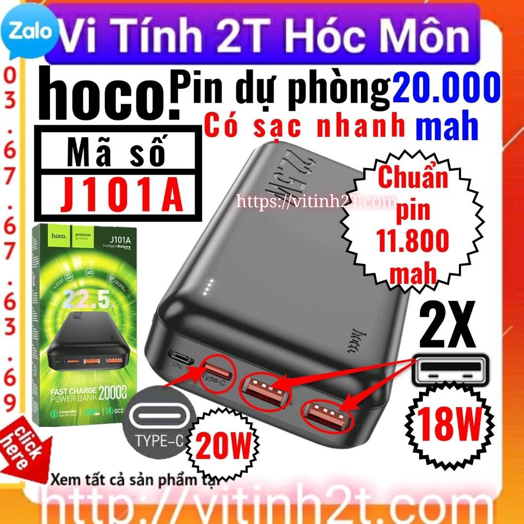 Hoco J101A Pin du phong 20.000mah co sac nhanh PD20W QC 3.0 18W