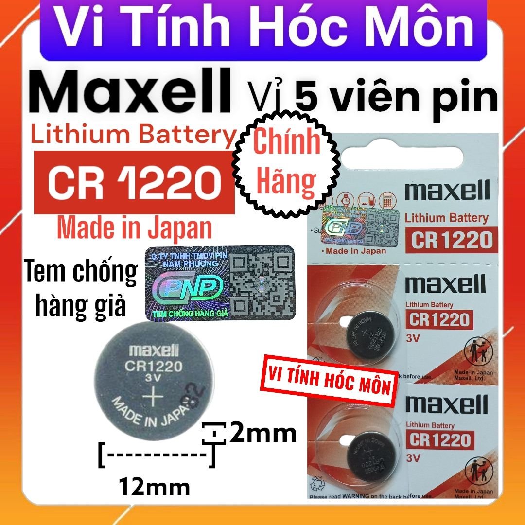 Vi 5 vien pin CR1220 Maxell chinh hang, pin CR 1220 cho remote xe,
